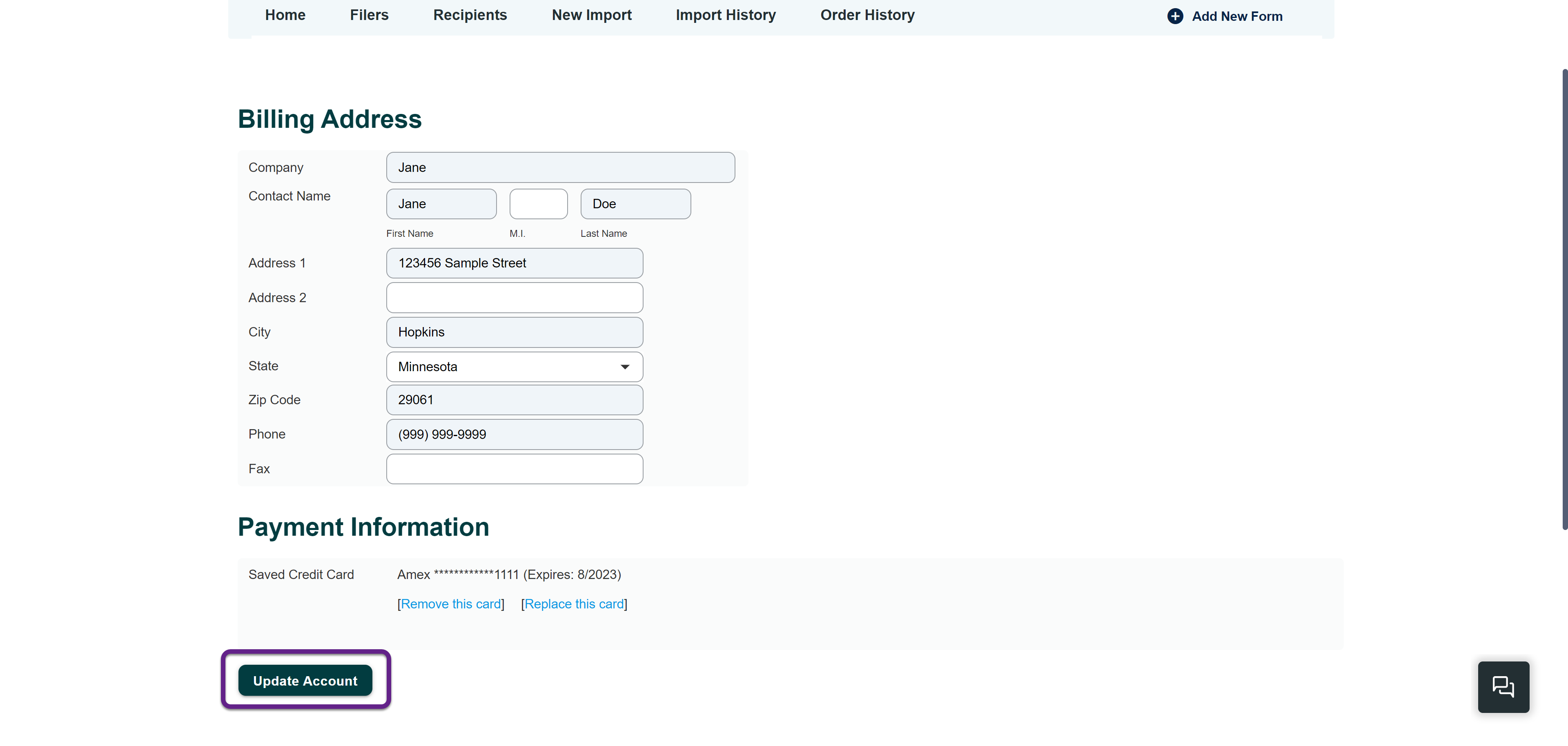 How to update your payment information – eFileMyForms