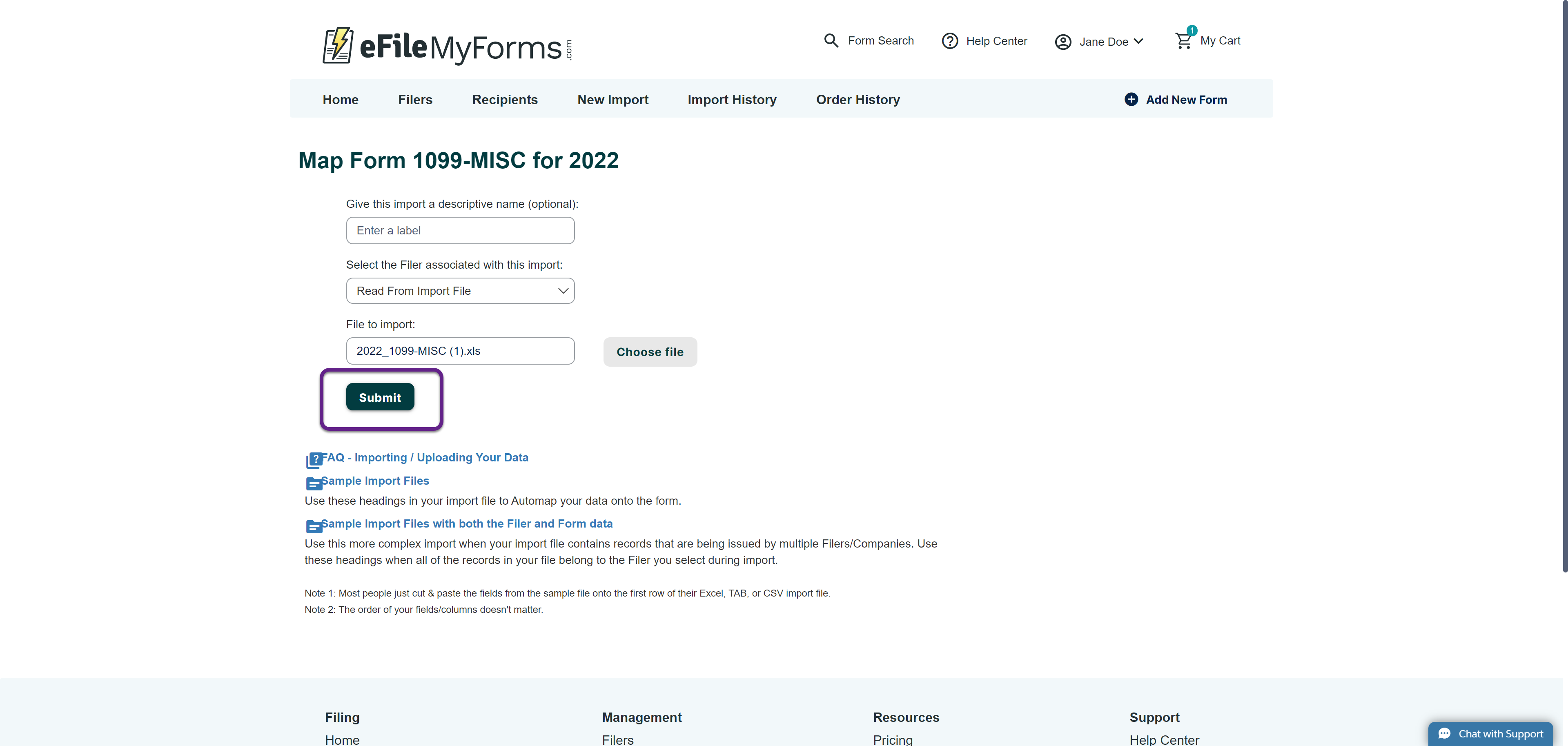 How to upload import files – eFileMyForms